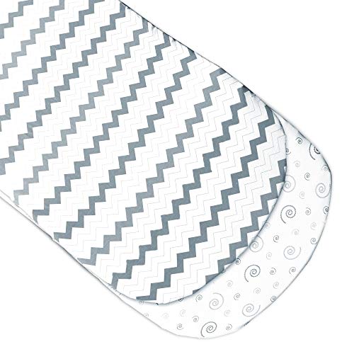 Bassinet Sheet Set - 2 Pack Jersey Cotton Fitted Sheets - Grey/White Unisex Baby Bedding Design