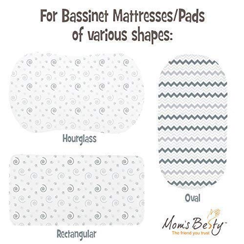 Bassinet Sheet Set - 2 Pack Jersey Cotton Fitted Sheets - Grey/White Unisex Baby Bedding Design