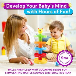 5 Layer Ball Drop and Roll Swirling Tower for Baby and Toddler Development Educational Toys | Stack, Drop and Go Ball Ramp Toy Set Includes 3 Spinning Acrylic Activity Balls with Colorful Beads