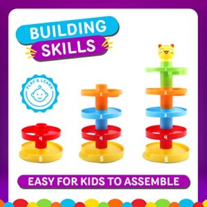 5 Layer Ball Drop and Roll Swirling Tower for Baby and Toddler Development Educational Toys | Stack, Drop and Go Ball Ramp Toy Set Includes 3 Spinning Acrylic Activity Balls with Colorful Beads