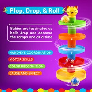 5 Layer Ball Drop and Roll Swirling Tower for Baby and Toddler Development Educational Toys | Stack, Drop and Go Ball Ramp Toy Set Includes 3 Spinning Acrylic Activity Balls with Colorful Beads