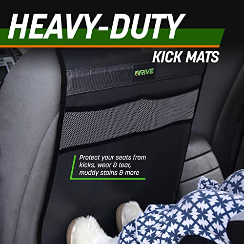 Drive Auto Kick Mats - Car Seat Back Protector, Reversible Backseat Child Kick Guard Protects Automotive Leather Fabric from Dirt - Industrial Strength Auto Mat - Black (2 Pack)