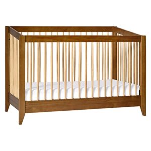 babyletto sprout 4-in-1 convertible crib with toddler bed conversion kit in chestnut and natural, greenguard gold certified