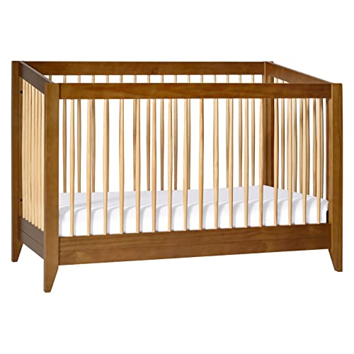 Babyletto Sprout 4-in-1 Convertible Crib with Toddler Bed Conversion Kit in Chestnut and Natural, Greenguard Gold Certified