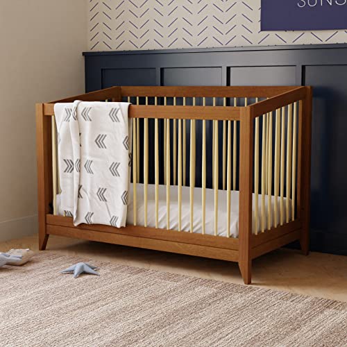 Babyletto Sprout 4-in-1 Convertible Crib with Toddler Bed Conversion Kit in Chestnut and Natural, Greenguard Gold Certified