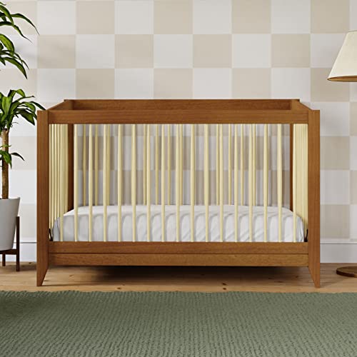 Babyletto Sprout 4-in-1 Convertible Crib with Toddler Bed Conversion Kit in Chestnut and Natural, Greenguard Gold Certified