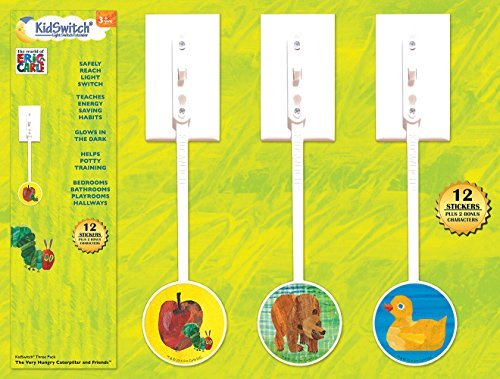 KidSwitch Light Switch Extender 3 Pack - The World of Eric Carle Edition - The Very Hungry Caterpillar & Friends - Officially Licensed!