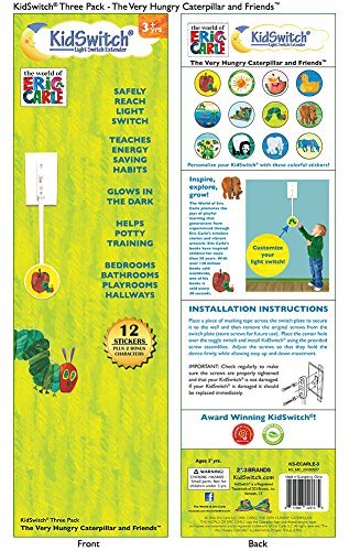 KidSwitch Light Switch Extender 3 Pack - The World of Eric Carle Edition - The Very Hungry Caterpillar & Friends - Officially Licensed!