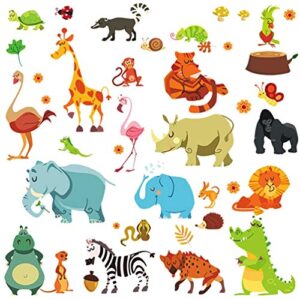 dekosh jungle animal wall decal pack of colorful stickers for baby nursery playroom - peel & stick unisex safari theme kids wall decals