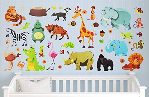 DEKOSH Jungle Animal Wall Decal Pack of Colorful Stickers for Baby Nursery Playroom - Peel & Stick Unisex Safari Theme Kids Wall Decals