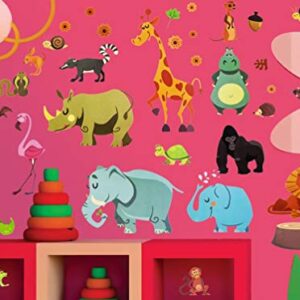 DEKOSH Jungle Animal Wall Decal Pack of Colorful Stickers for Baby Nursery Playroom - Peel & Stick Unisex Safari Theme Kids Wall Decals