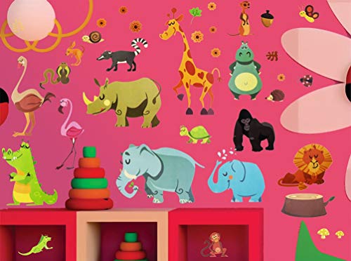 DEKOSH Jungle Animal Wall Decal Pack of Colorful Stickers for Baby Nursery Playroom - Peel & Stick Unisex Safari Theme Kids Wall Decals