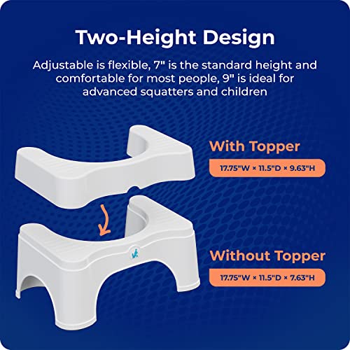 Squatty Potty The Original Bathroom Toilet Stool - Adjustable 2.0, Convertible to 7" or 9" Height with Removable Topper for Adults and Kids