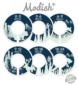 modish labels baby nursery closet dividers, closet organizers, nursery decor, baby boy, woodland, tribal, woodland animals, bear, fox, deer, navy blue, mint