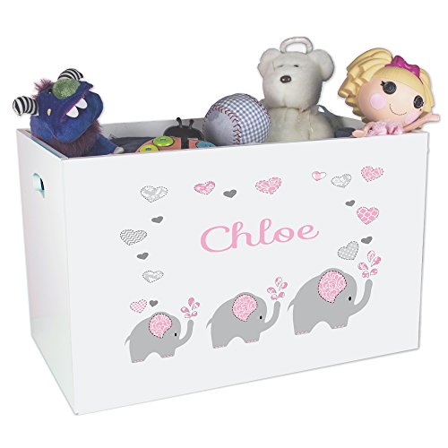 Personalized Elephant Childrens Nursery White Open Toy Box