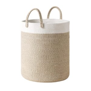 la jolie muse woven basket rope storage baskets - tall cotton basket 16 x 14 x 14 inches, laundry basket for blanket, kids toy, nursery clothes hamper basket