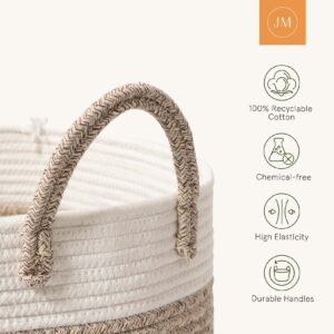 LA JOLIE MUSE Woven Basket Rope Storage Baskets - Tall Cotton Basket 16 x 14 x 14 Inches, Laundry Basket for Blanket, Kids Toy, Nursery Clothes Hamper Basket