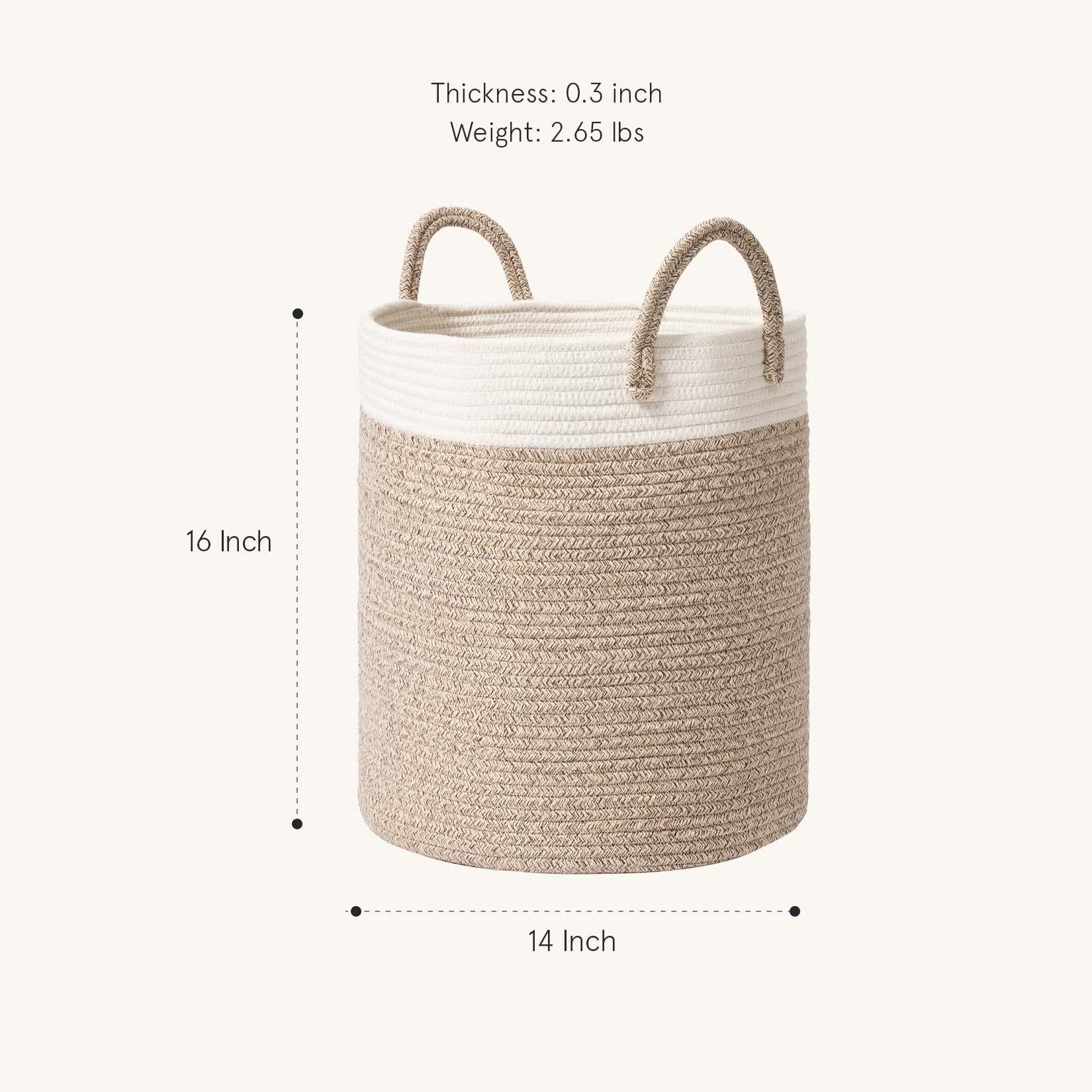 LA JOLIE MUSE Woven Basket Rope Storage Baskets - Tall Cotton Basket 16 x 14 x 14 Inches, Laundry Basket for Blanket, Kids Toy, Nursery Clothes Hamper Basket