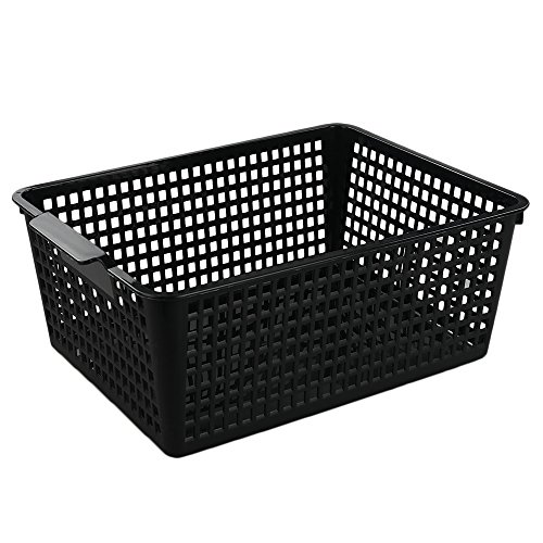 Begale Large Plastic Storage Bins Basket Organizer, Black, Set of 3