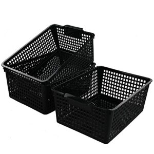 Begale Large Plastic Storage Bins Basket Organizer, Black, Set of 3