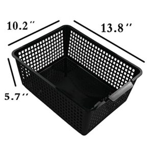 Begale Large Plastic Storage Bins Basket Organizer, Black, Set of 3