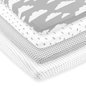 pack n play sheets – premium pack and play sheets 4 pack – 100% super soft jersey knit cotton playard mattress sheets – portable playpen fitted play yard mini crib sheet for boy & girl (24 x 38 x 5)