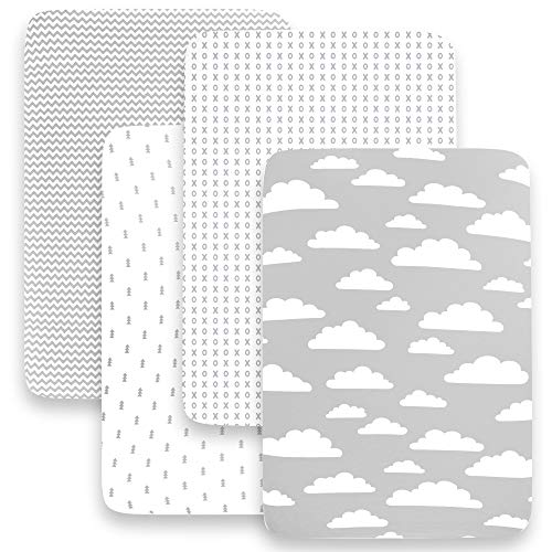 Pack n Play Sheets – Premium Pack and Play Sheets 4 Pack – 100% Super Soft Jersey Knit Cotton Playard Mattress Sheets – Portable Playpen Fitted Play Yard Mini Crib Sheet for Boy & Girl (24 x 38 x 5)