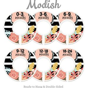 Modish Labels Baby Clothes Size Dividers, Baby Closet Organizers, Size Dividers, Baby Closet Organizers, Closet Dividers, Clothes Organizer, Nursery, Girl, Boho, Black Stripes, Flowers (Baby)