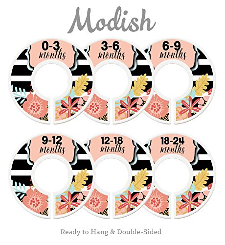 Modish Labels Baby Clothes Size Dividers, Baby Closet Organizers, Size Dividers, Baby Closet Organizers, Closet Dividers, Clothes Organizer, Nursery, Girl, Boho, Black Stripes, Flowers (Baby)