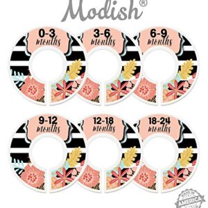 Modish Labels Baby Clothes Size Dividers, Baby Closet Organizers, Size Dividers, Baby Closet Organizers, Closet Dividers, Clothes Organizer, Nursery, Girl, Boho, Black Stripes, Flowers (Baby)