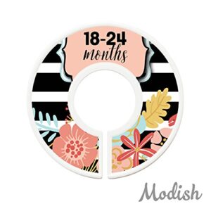 Modish Labels Baby Clothes Size Dividers, Baby Closet Organizers, Size Dividers, Baby Closet Organizers, Closet Dividers, Clothes Organizer, Nursery, Girl, Boho, Black Stripes, Flowers (Baby)