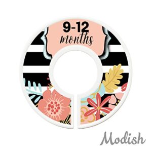 Modish Labels Baby Clothes Size Dividers, Baby Closet Organizers, Size Dividers, Baby Closet Organizers, Closet Dividers, Clothes Organizer, Nursery, Girl, Boho, Black Stripes, Flowers (Baby)