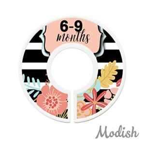 Modish Labels Baby Clothes Size Dividers, Baby Closet Organizers, Size Dividers, Baby Closet Organizers, Closet Dividers, Clothes Organizer, Nursery, Girl, Boho, Black Stripes, Flowers (Baby)