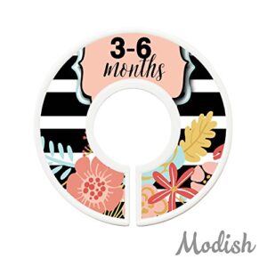 Modish Labels Baby Clothes Size Dividers, Baby Closet Organizers, Size Dividers, Baby Closet Organizers, Closet Dividers, Clothes Organizer, Nursery, Girl, Boho, Black Stripes, Flowers (Baby)