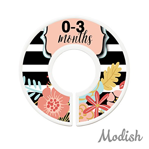 Modish Labels Baby Clothes Size Dividers, Baby Closet Organizers, Size Dividers, Baby Closet Organizers, Closet Dividers, Clothes Organizer, Nursery, Girl, Boho, Black Stripes, Flowers (Baby)