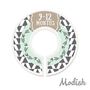 Modish Labels Baby Clothes Size Dividers, Baby Closet Organizers, Closet Size Dividers, Baby Closet Organizers, Clothes Organizer, Neutral, Boy, Girl, Woodland, Arrows, Nordic, Boho, Tan, Mint (Baby)