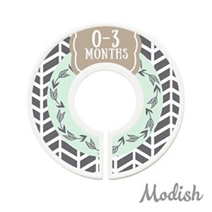 Modish Labels Baby Clothes Size Dividers, Baby Closet Organizers, Closet Size Dividers, Baby Closet Organizers, Clothes Organizer, Neutral, Boy, Girl, Woodland, Arrows, Nordic, Boho, Tan, Mint (Baby)