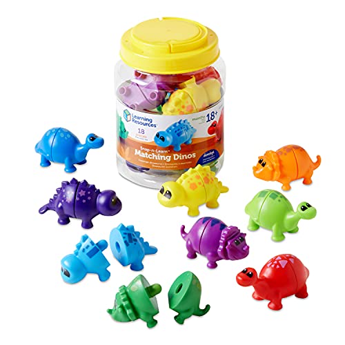 Learning Resources Snap-n-Learn Matching Dinos - 18 Pieces, Ages 18+ Months Toddler Fine Motor Toys, Counting & Sorting Toy, Shape Sorting, Dinosaurs Toys, Sensory Bin Toys