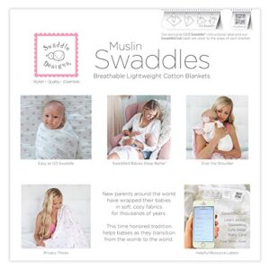 SwaddleDesigns Cotton Muslin Swaddle Blankets, Set of 4, Receiving Blankets for Baby Boys & Girls, Best Shower Gift, 46x46 inches, Blue Starshine & Dots