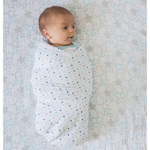 SwaddleDesigns Cotton Muslin Swaddle Blankets, Set of 4, Receiving Blankets for Baby Boys & Girls, Best Shower Gift, 46x46 inches, Blue Starshine & Dots