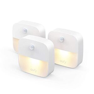 eufy by anker, lumi stick-on night light, warm white led, motion sensor, bedroom, bathroom, kitchen, hallway, stairs, energy efficient, compact, 3-pack