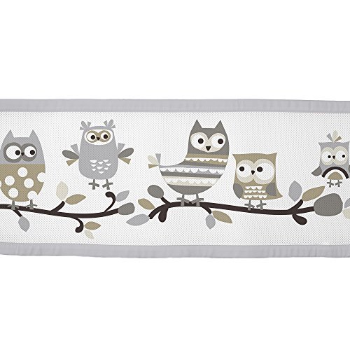 BreathableBaby Breathable Mesh Crib Liner – Classic Collection – Owl Fun Gray – Fits Full-Size Four-Sided Slatted and Solid Back Cribs – Anti-Bumper