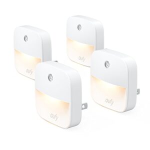 eufy by anker, lumi plug-in night light, warm white led, dusk-to-dawn sensor, bedroom, bathroom, kitchen, hallway, stairs, energy efficient, compact, light 4-pack