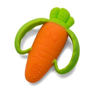 infantino lil' nibbles textured silicone teether -sensory exploration and teething relief with easy to hold handles, orange carrot