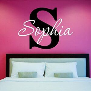 Girls Custom Name and Initial Wall Decal Sticker, 20" W by 14" H Girls Name Wall Decals, Wall Decor, Personalized, Girls Decor, Girls Nursery, Girls Bedroom, Plus Free White Hello Door Decal