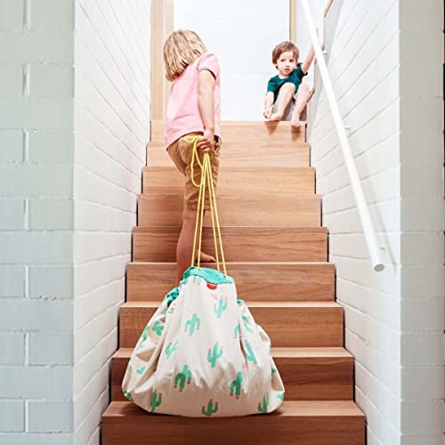 Play & Go Drawstring Play Mat Storage Bag for Children - Kids Toy Storage Organizer - Drawstring Toy Bag - Large 55" Play Mat for Toddlers Toys and Bag for Storage - Cactus