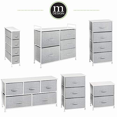 mDesign Vertical Dresser Storage Tower - Sturdy Steel Frame, Wood Top, Easy Pull Fabric Bins - Organizer Unit for Child/Kids Bedroom or Nursery - Textured Print - 3 Drawers - Gray/White