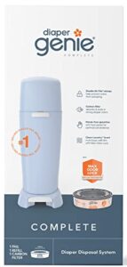 diaper genie complete diaper pail (blue) with antimicrobial odor control | includes 1 diaper trash can, 1 refill bags, 1 carbon filter