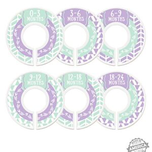 Modish Labels Baby Clothes Size Dividers, Baby Closet Organizers, Closet Size Dividers, Baby Closet Organizers, Clothes Organizer, Girl, Woodland, Arrows, Nordic, Boho, Purple, Lavender, Mint (Baby)