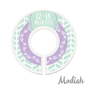 Modish Labels Baby Clothes Size Dividers, Baby Closet Organizers, Closet Size Dividers, Baby Closet Organizers, Clothes Organizer, Girl, Woodland, Arrows, Nordic, Boho, Purple, Lavender, Mint (Baby)